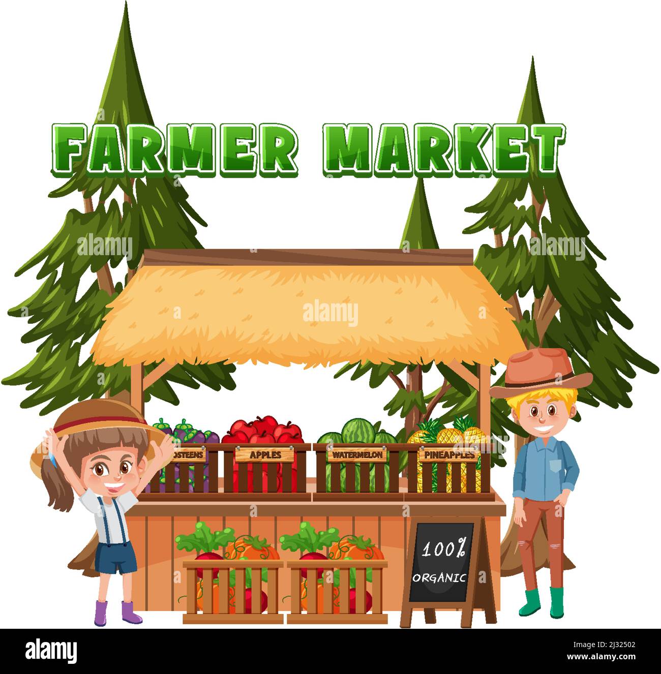 Flea market concept with fruit store illustration Stock Vector Image ...