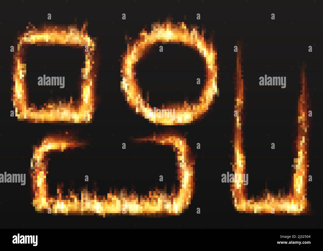 Ring fire flame, burning different shapes frames. Vector realistic ...