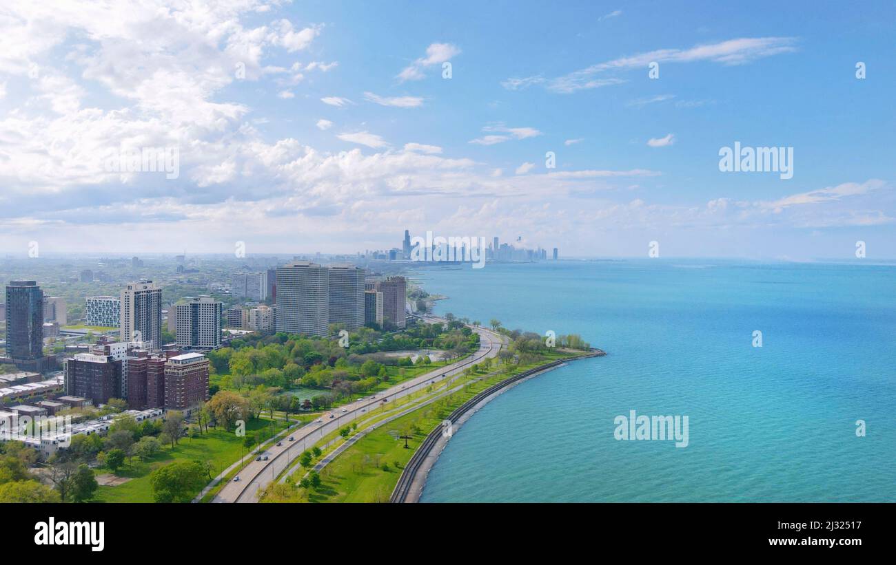 An aerial view of buildings by the Lake Michigan Stock Photo - Alamy