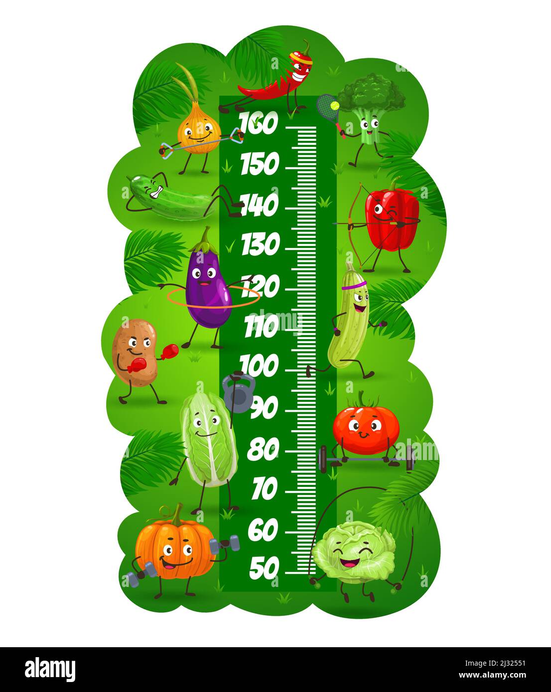 Cartoon vegetable kids height chart, growth meter ruler. Vector scale ...