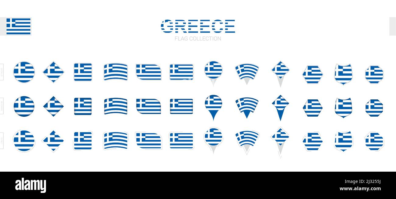 Large collection of Greece flags of various shapes and effects. Big set ...