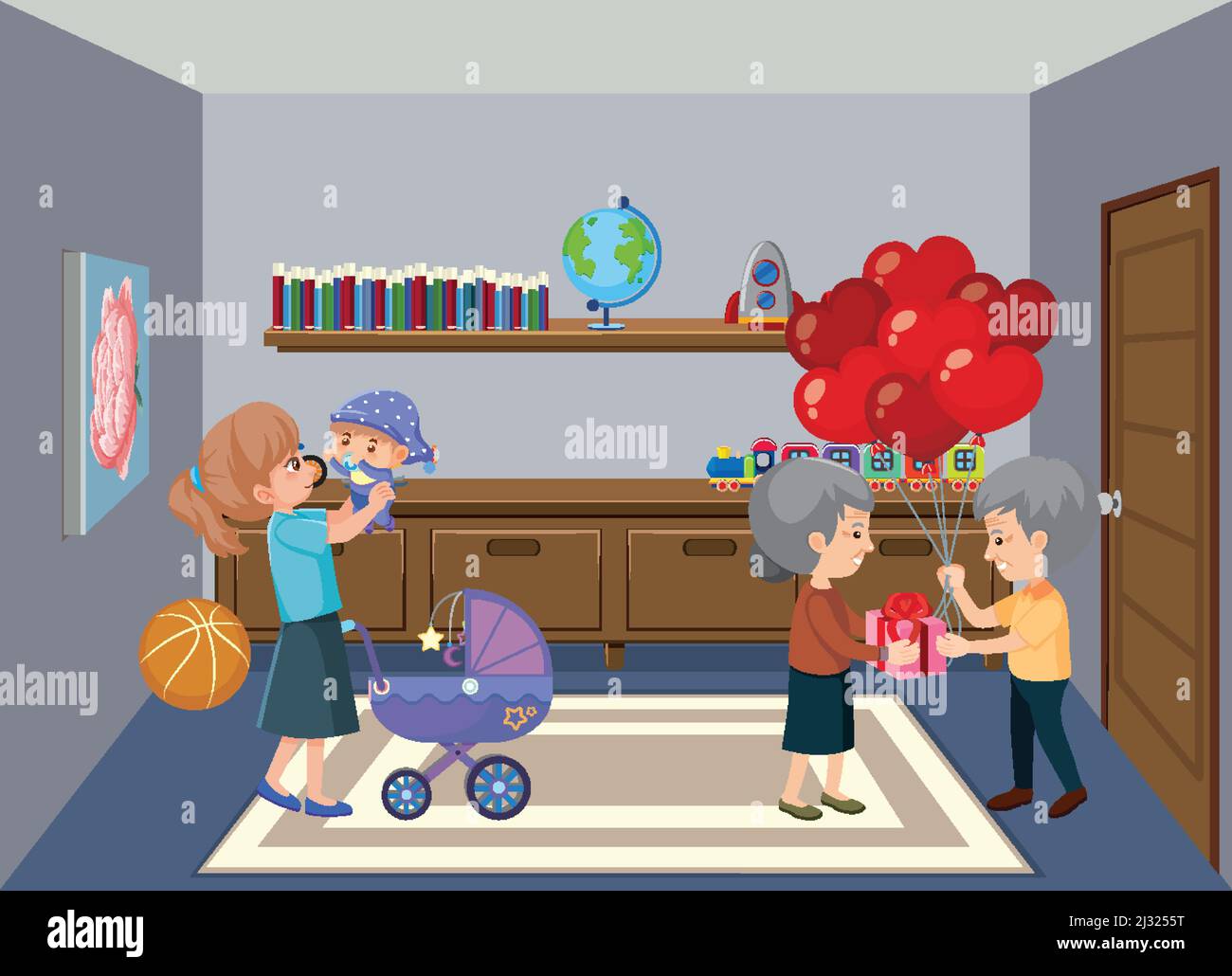 Living room scene with family members illustration Stock Vector Image ...