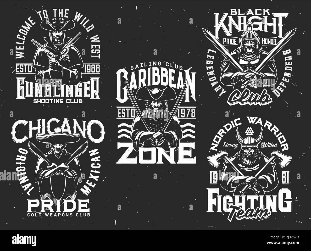 Vintage sword labels logo set hi-res stock photography and images - Alamy