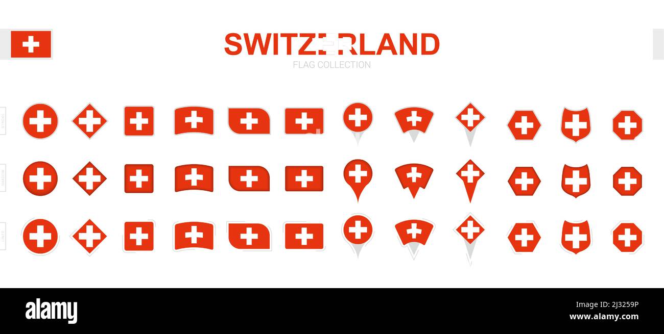 Large collection of Switzerland flags of various shapes and effects ...