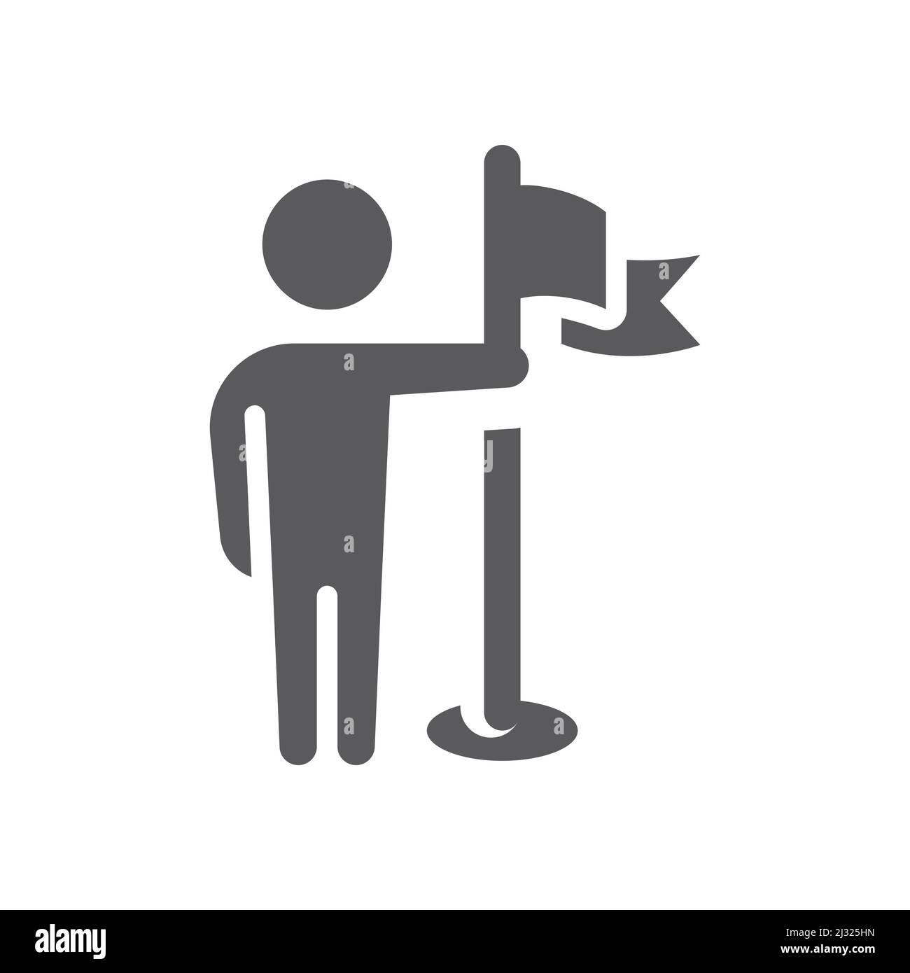 Man, person and flag black vector icon. Business achievement and ...