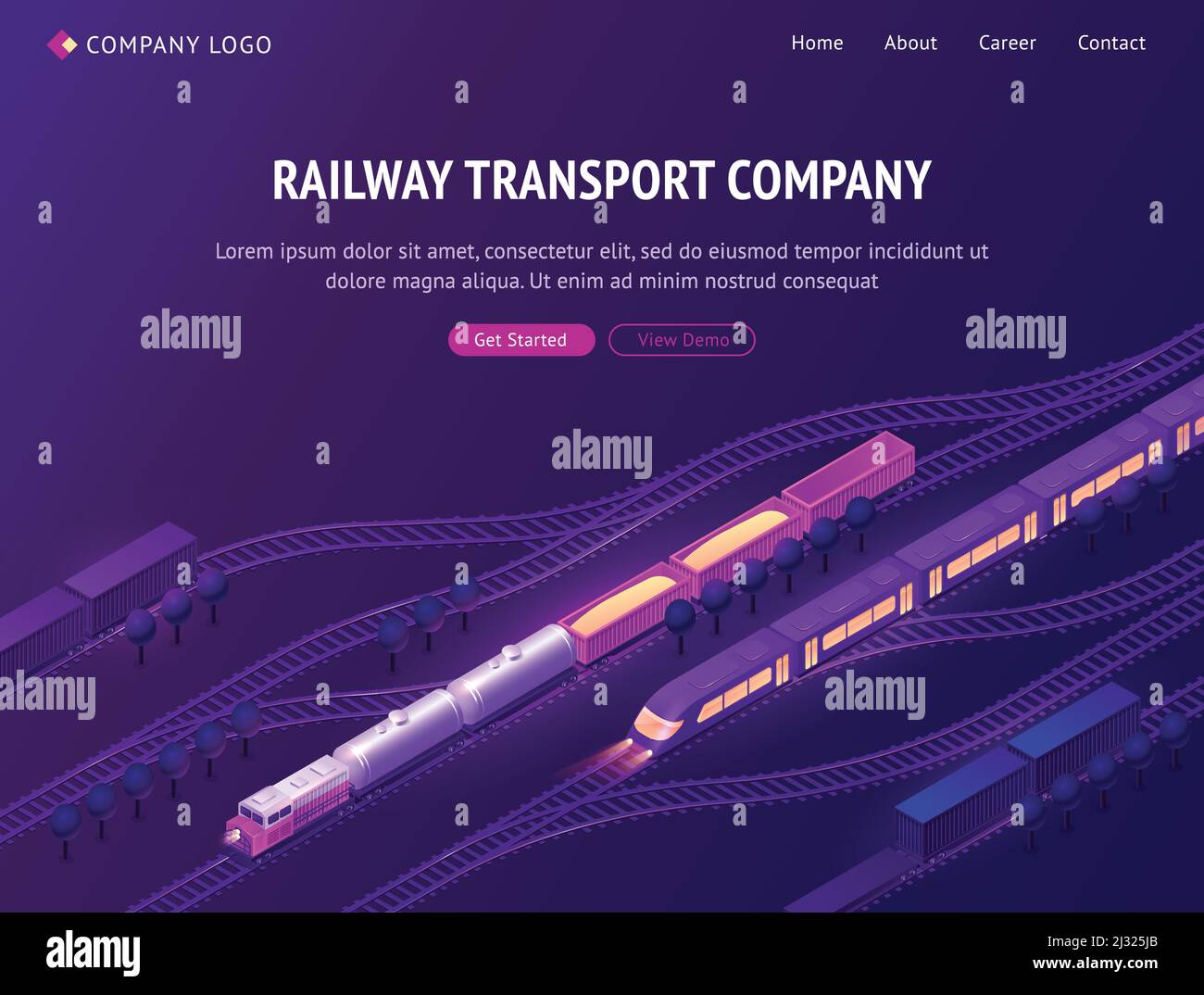 Railway transport company isometric landing page. Passenger vehicle and ...