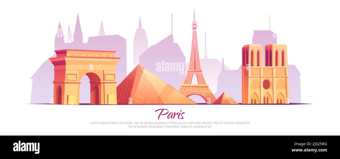 FEBRUARY 12, 2020. Vector cartoon illustration of Paris landmarks ...