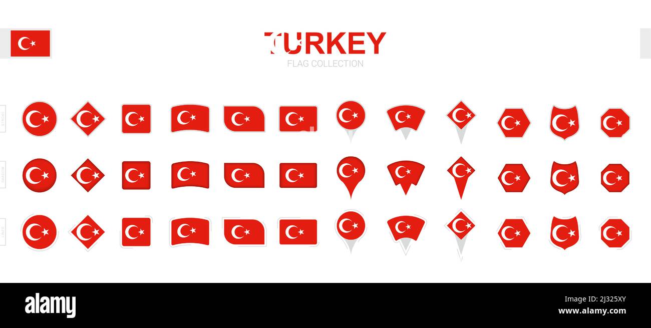 Large collection of Turkey flags of various shapes and effects. Big set ...