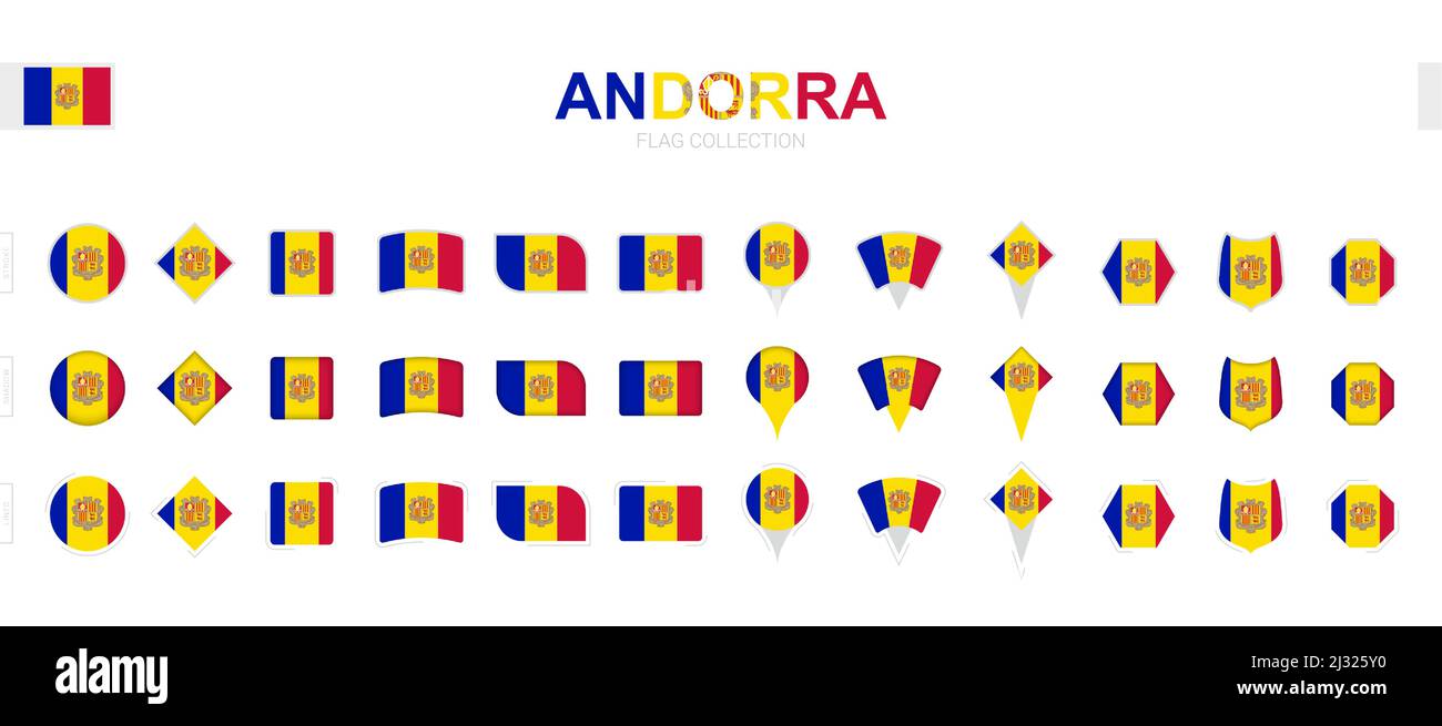 Large collection of Andorra flags of various shapes and effects. Big ...