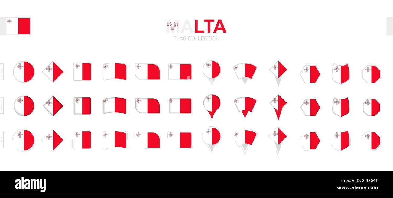 Large collection of Malta flags of various shapes and effects. Big set ...