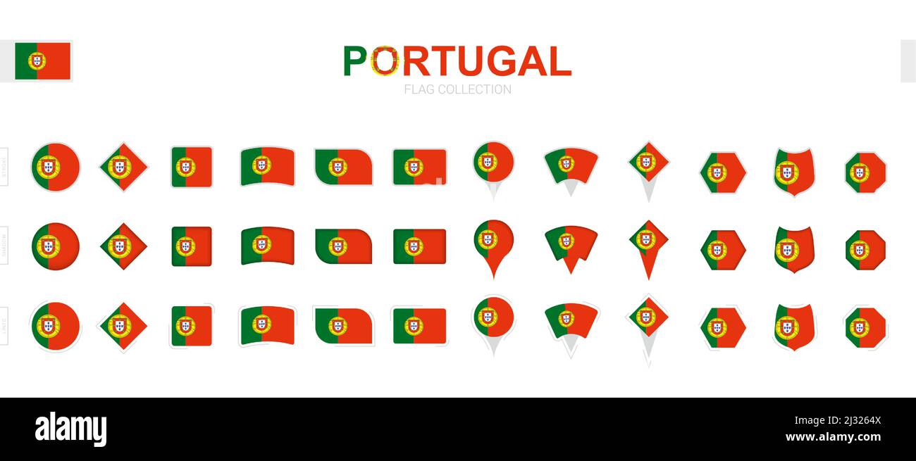 Large collection of Portugal flags of various shapes and effects. Big ...