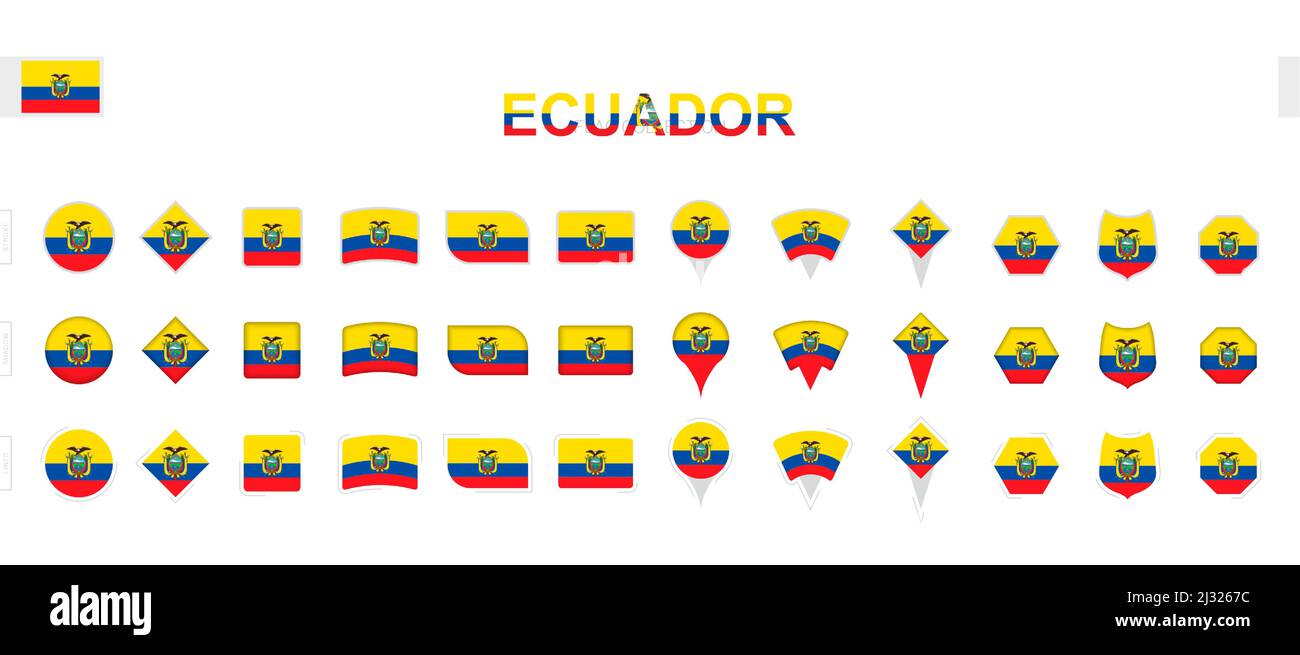 Large collection of Ecuador flags of various shapes and effects. Big ...