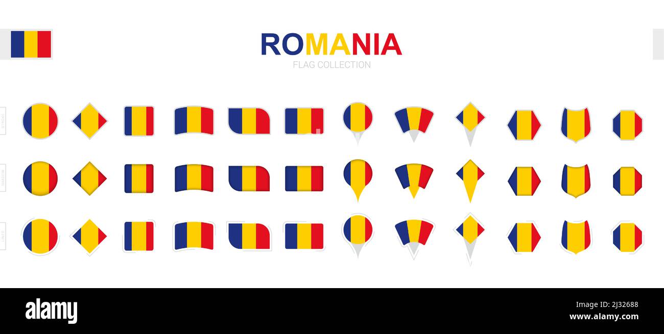 Large collection of Romania flags of various shapes and effects. Big ...