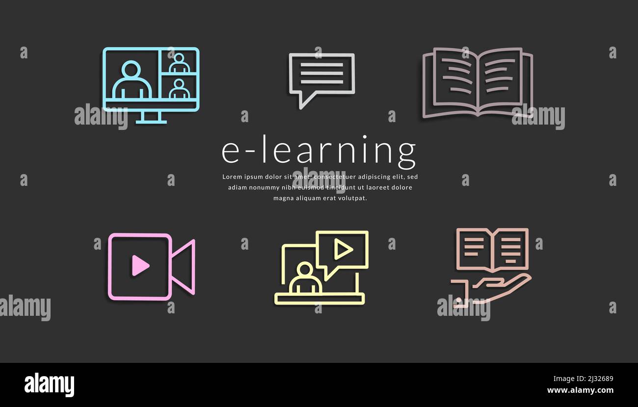 E-learning icon vector design. Elearning text with education icons ...