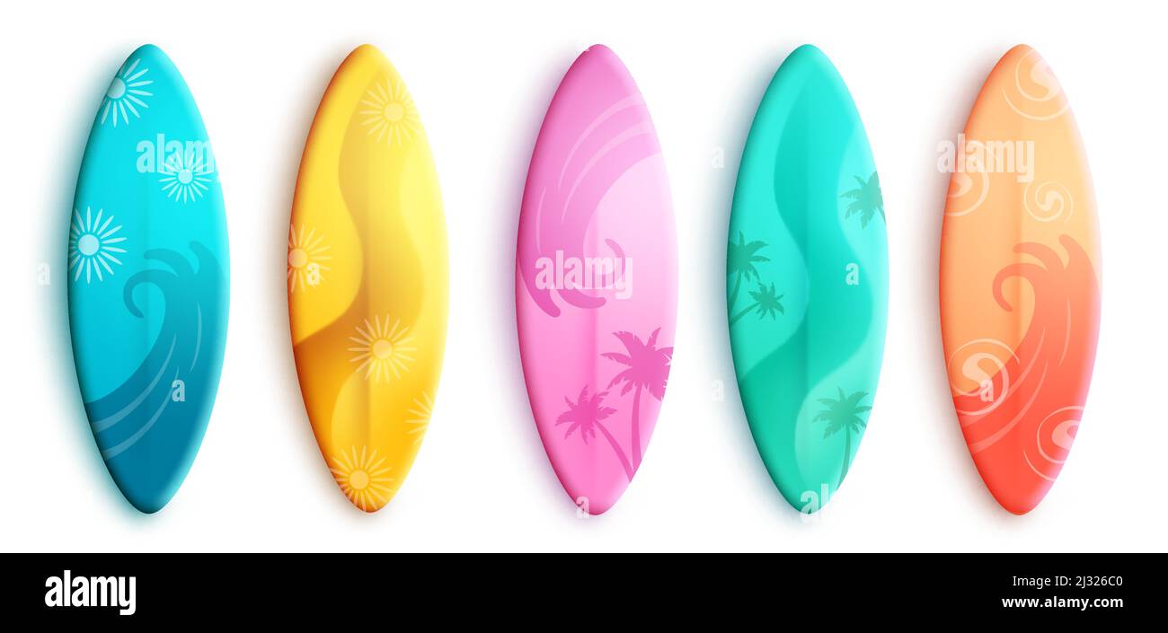 Summer surfboard vector set design. 3d surf boards in colorful pattern ...