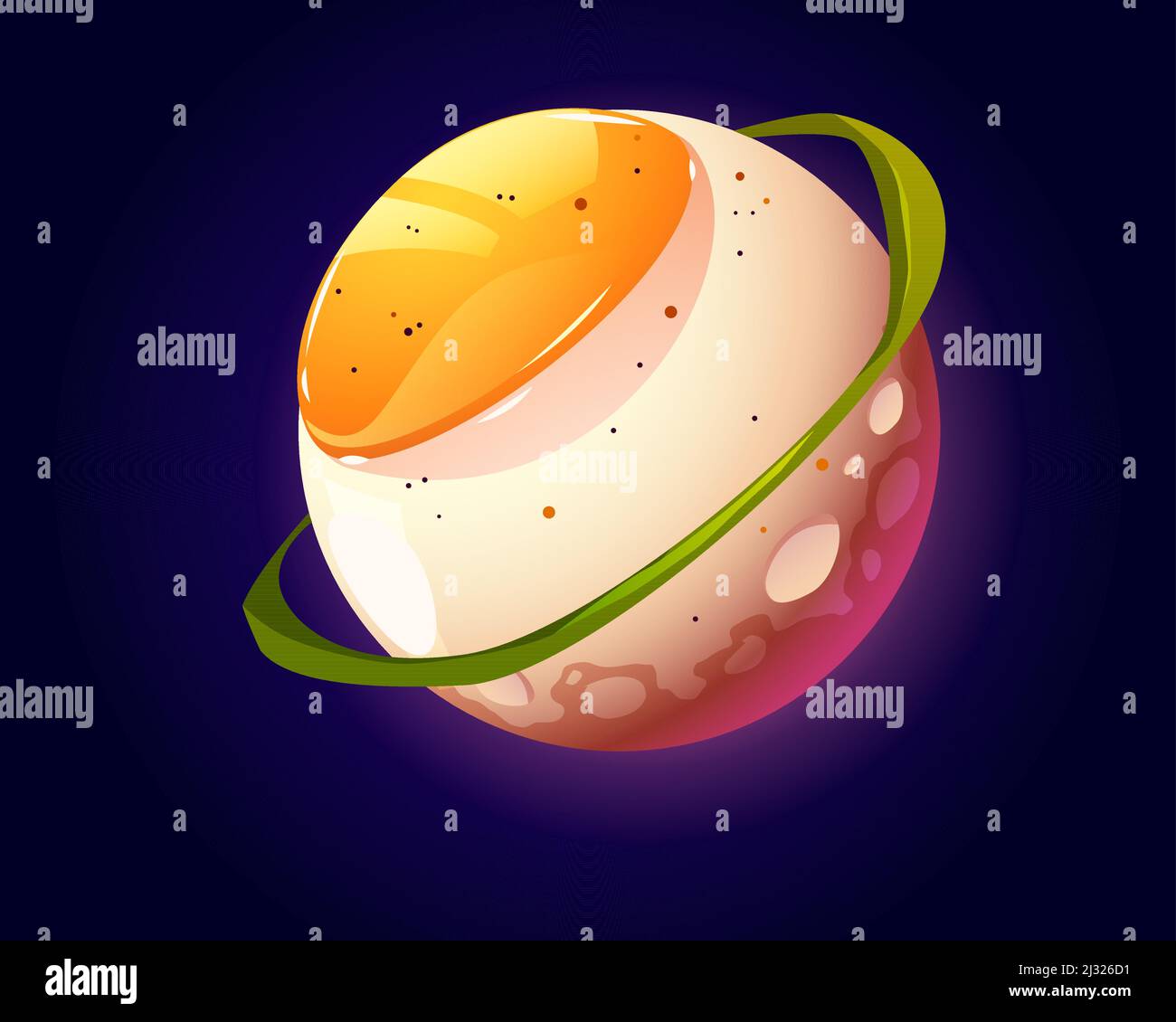 Egg planet in outer space. funny food sphere with fried ovum texture ...
