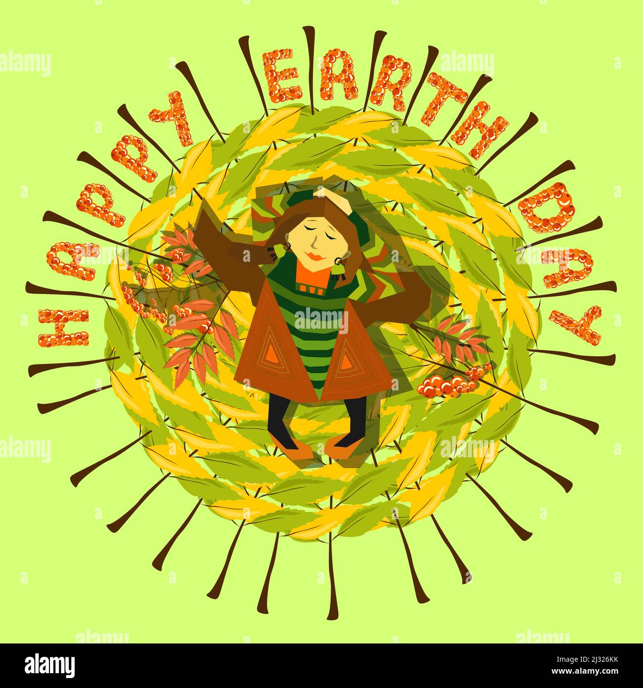 Happy Earth Day concept illustration with rowan leaves laid out in a ...