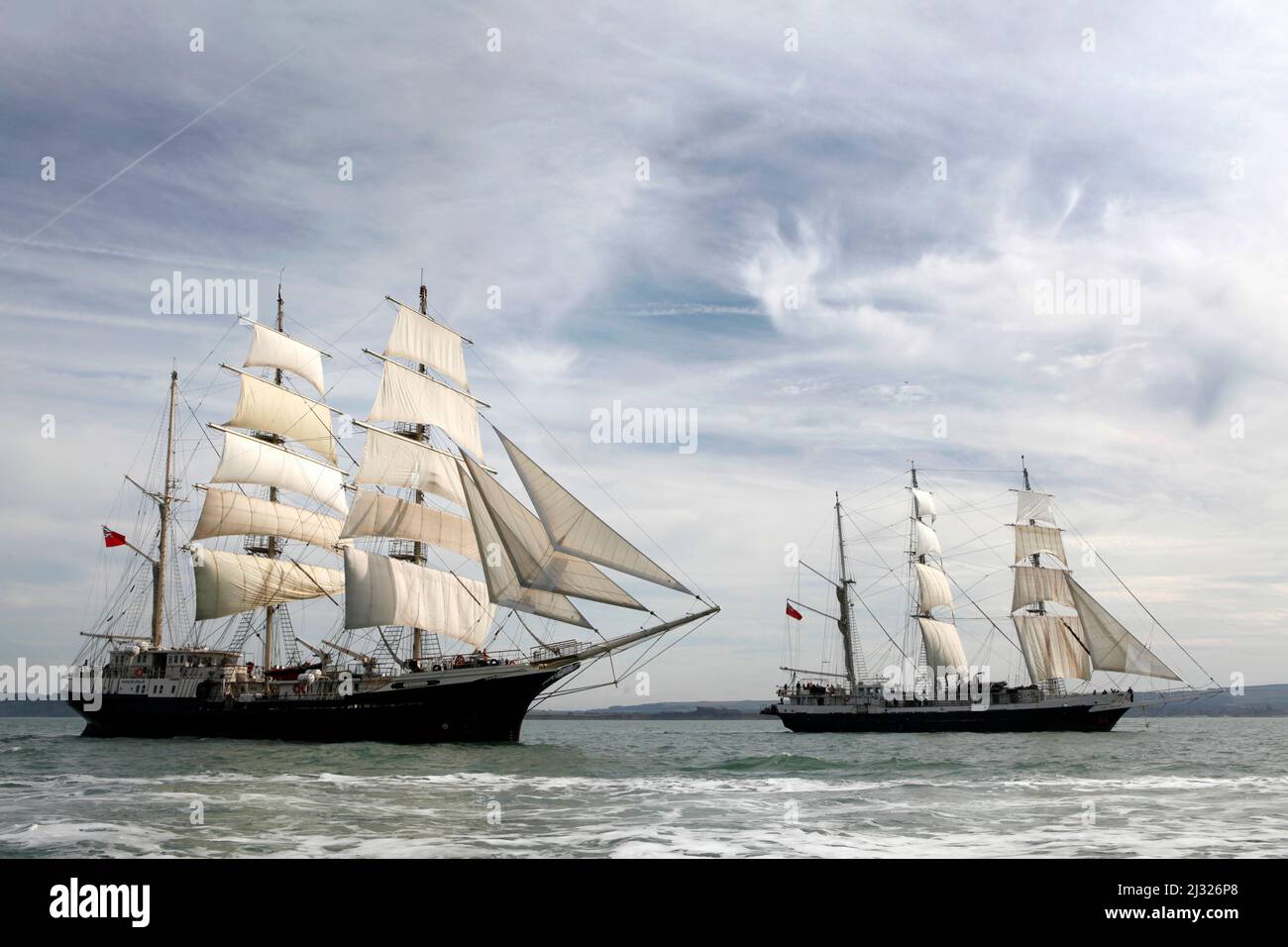 Tall Ships Tenacious and Lord Nelson racing in the Solent Stock Photo ...