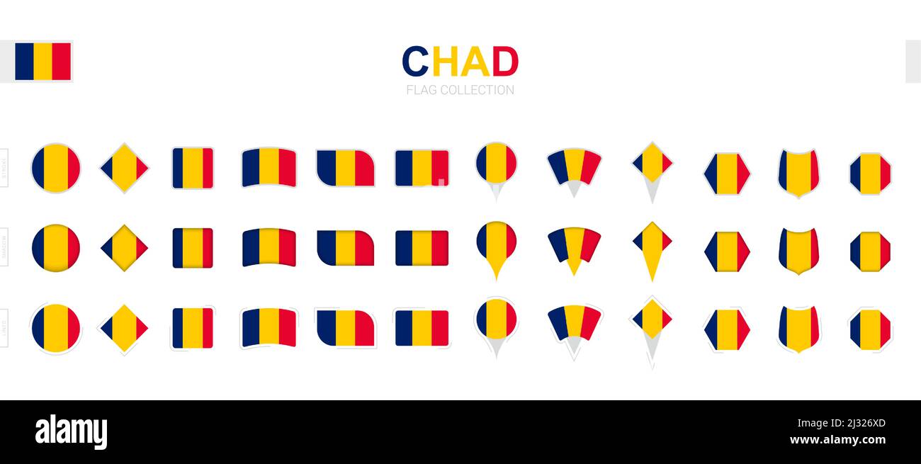 Large collection of Chad flags of various shapes and effects. Big set ...