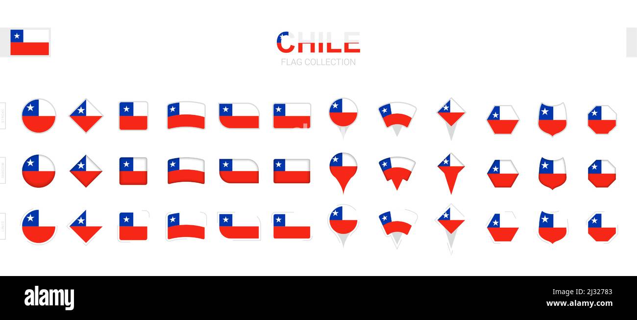 Large collection of Chile flags of various shapes and effects. Big set ...