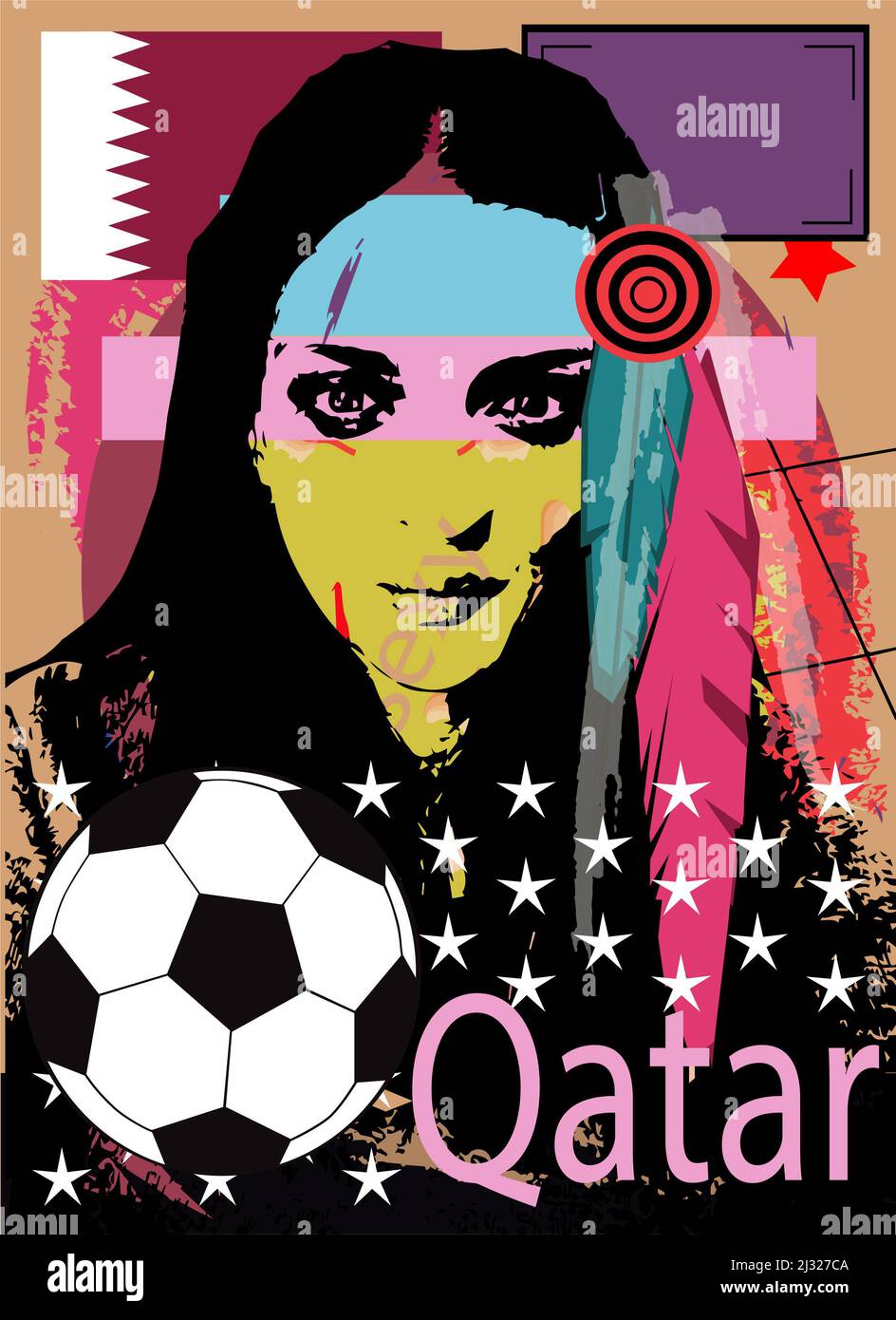 Qatar World Cup poster background with beautiful girl, and football ...