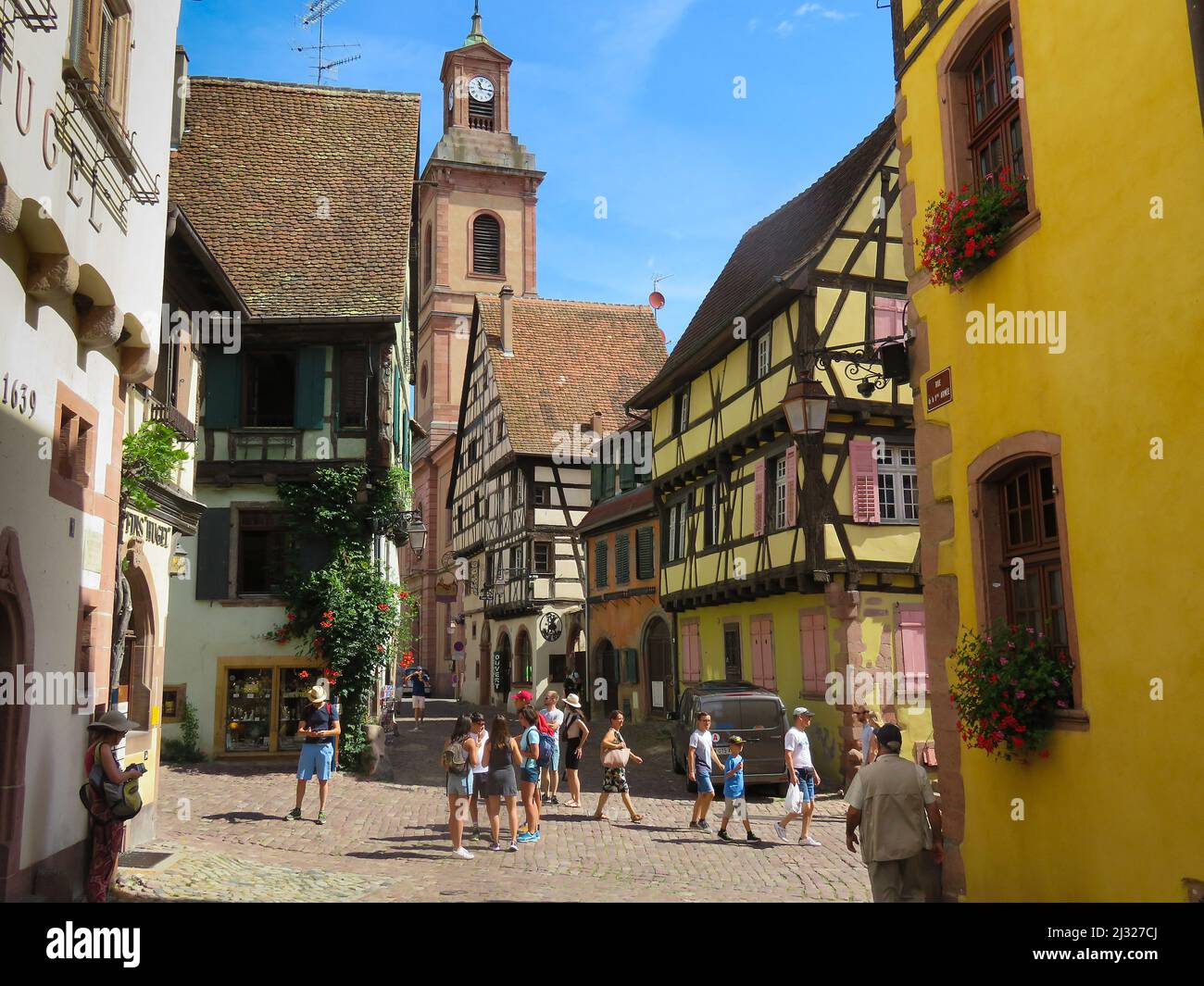 France, Riquewihr -Street scene in renowned medieval village of ...