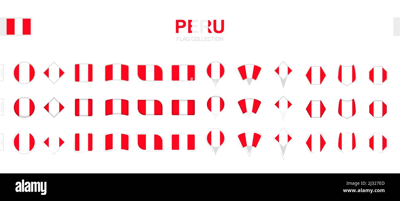 Large collection of Peru flags of various shapes and effects. Big set ...
