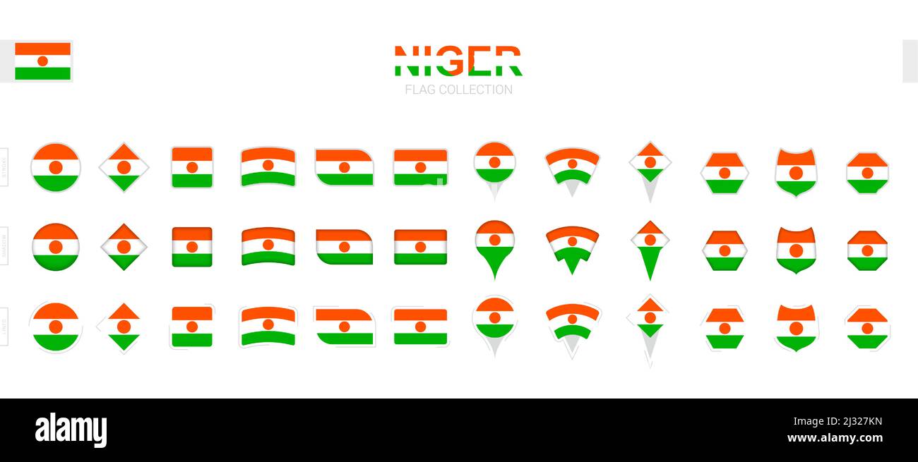 Large collection of Niger flags of various shapes and effects. Big set ...