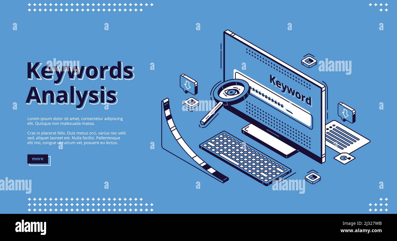 Keyword analysis isometric landing page. Seo keywording process ...