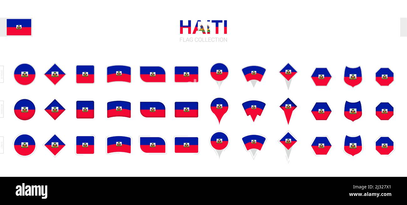Large collection of Haiti flags of various shapes and effects. Big set of vector flag Stock ...