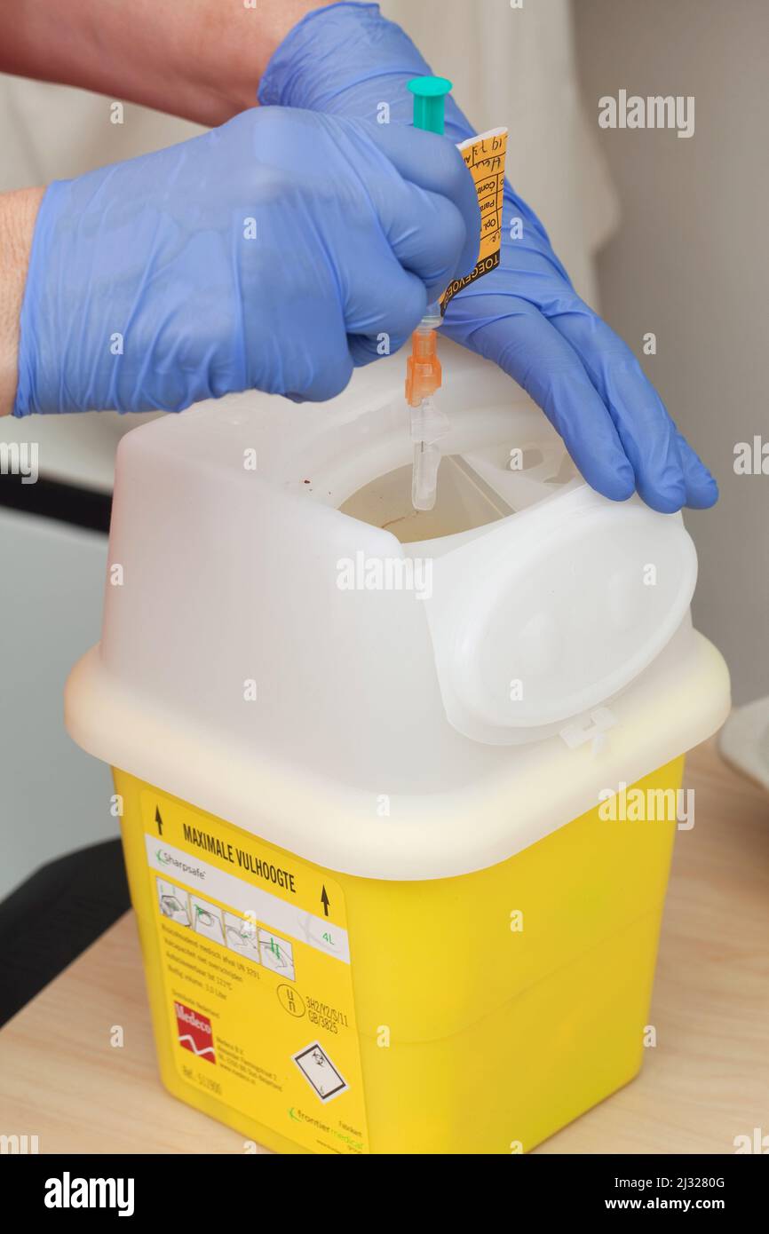 Netherlands, A sharps container is specially designed for safe disposal ...
