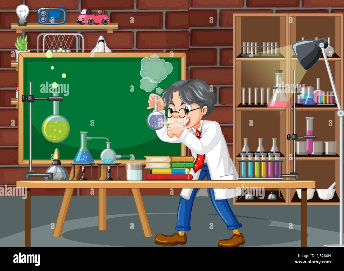 Laboratory scene with scientist cartoon character illustration Stock ...