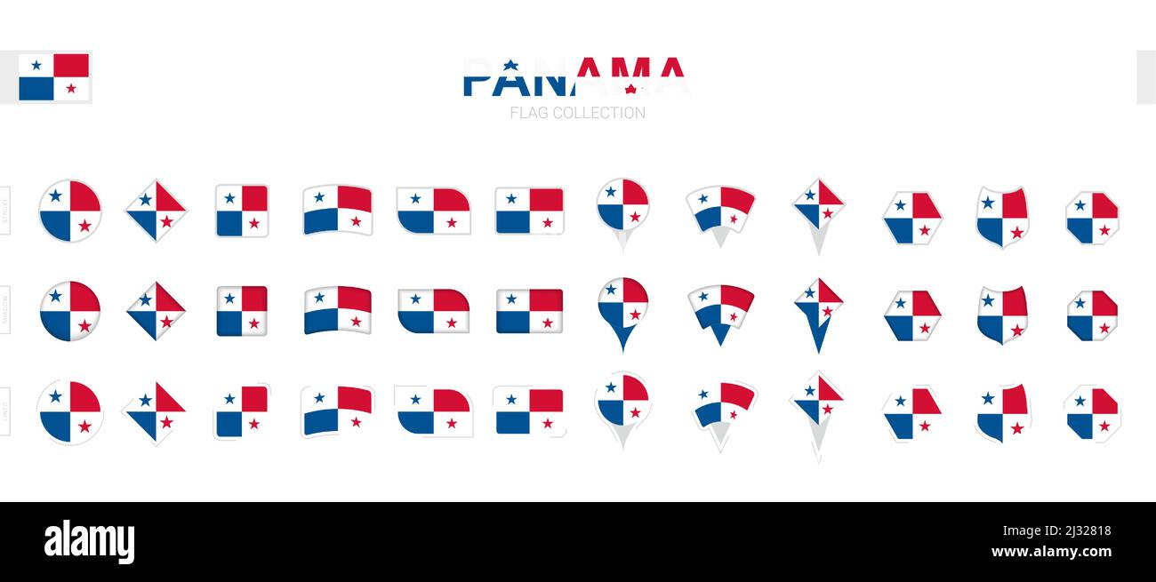 Large collection of Panama flags of various shapes and effects. Big set ...