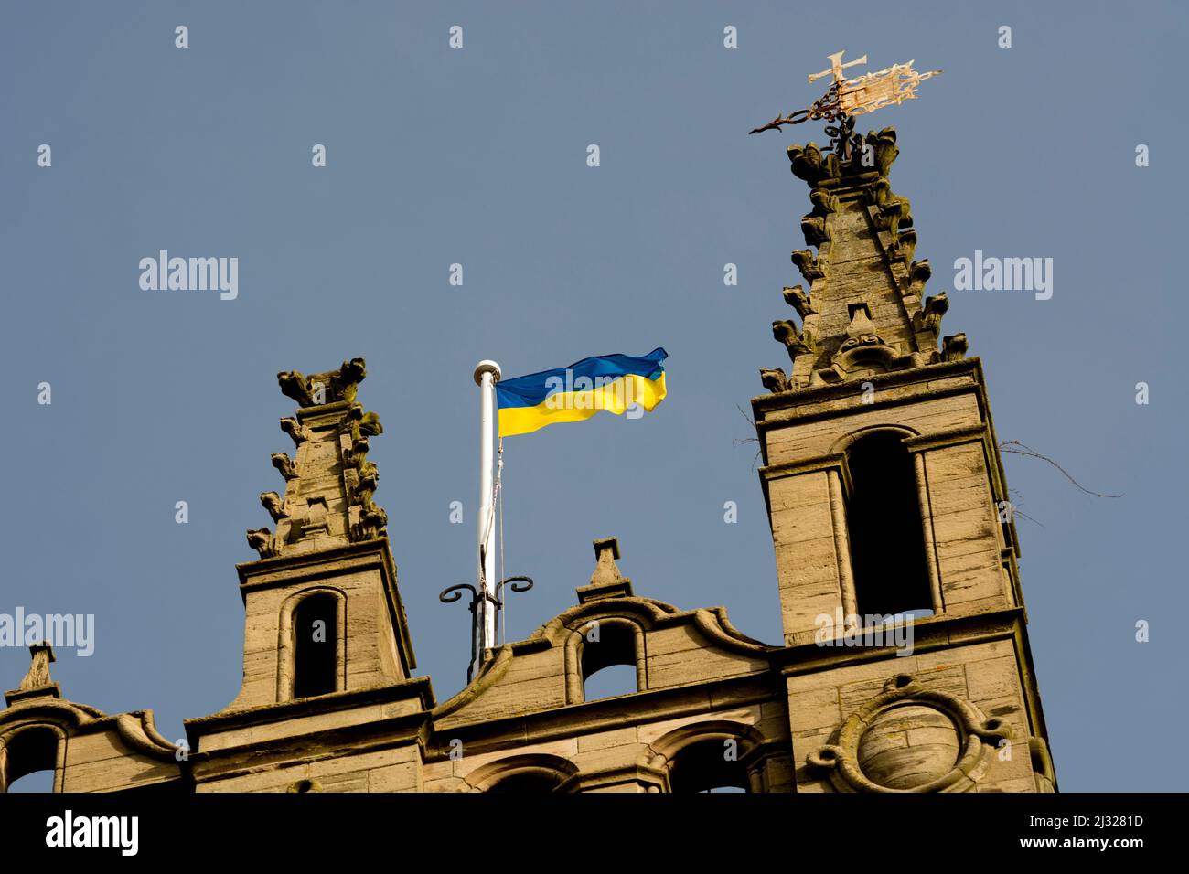 Ukraine flag flying on St. Mary`s Church, Warwick, Warwickshire ...