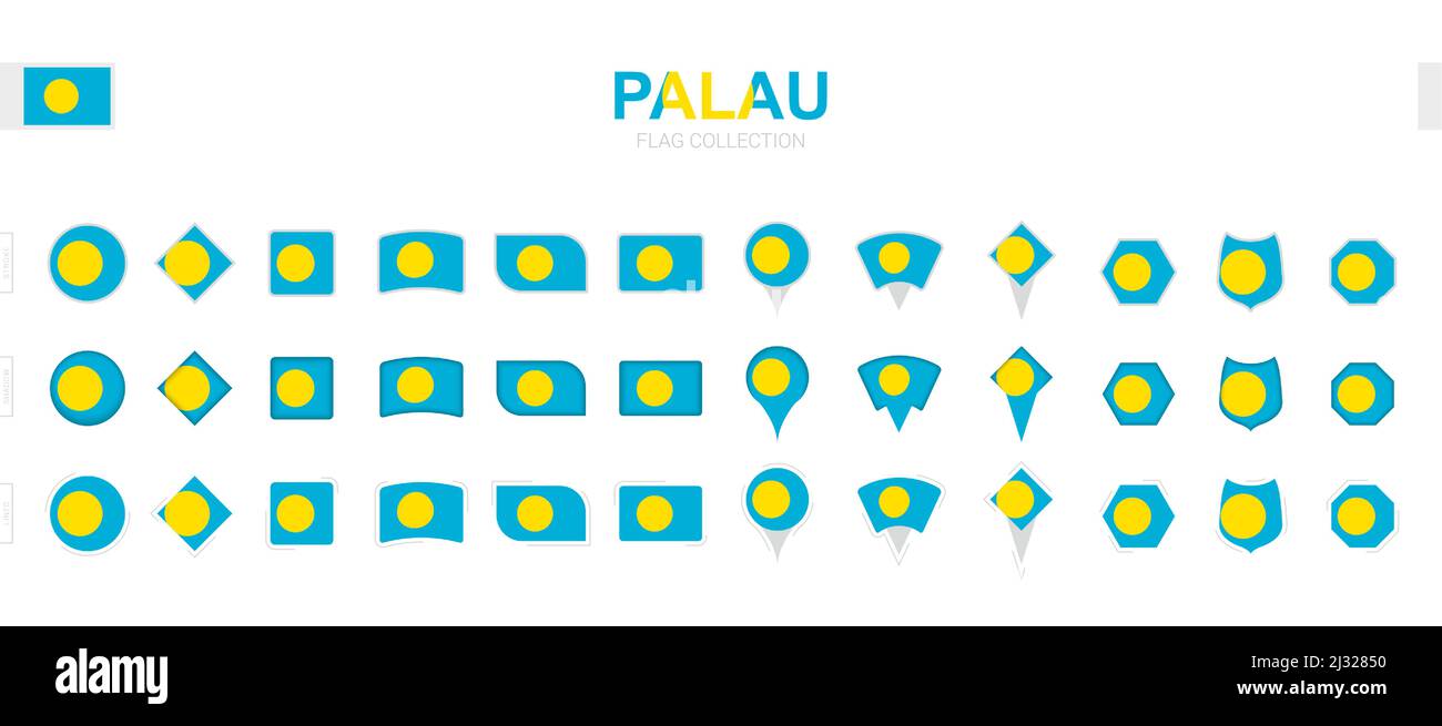Large collection of Palau flags of various shapes and effects. Big set of vector flag Stock ...