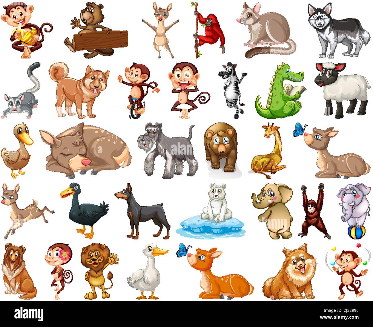 Set of animal cartoon character illustration Stock Vector Image & Art ...