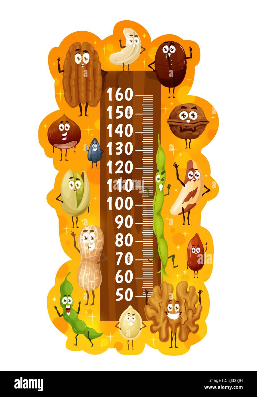 Kids height chart with funny nuts and seed characters. Growth meter ...