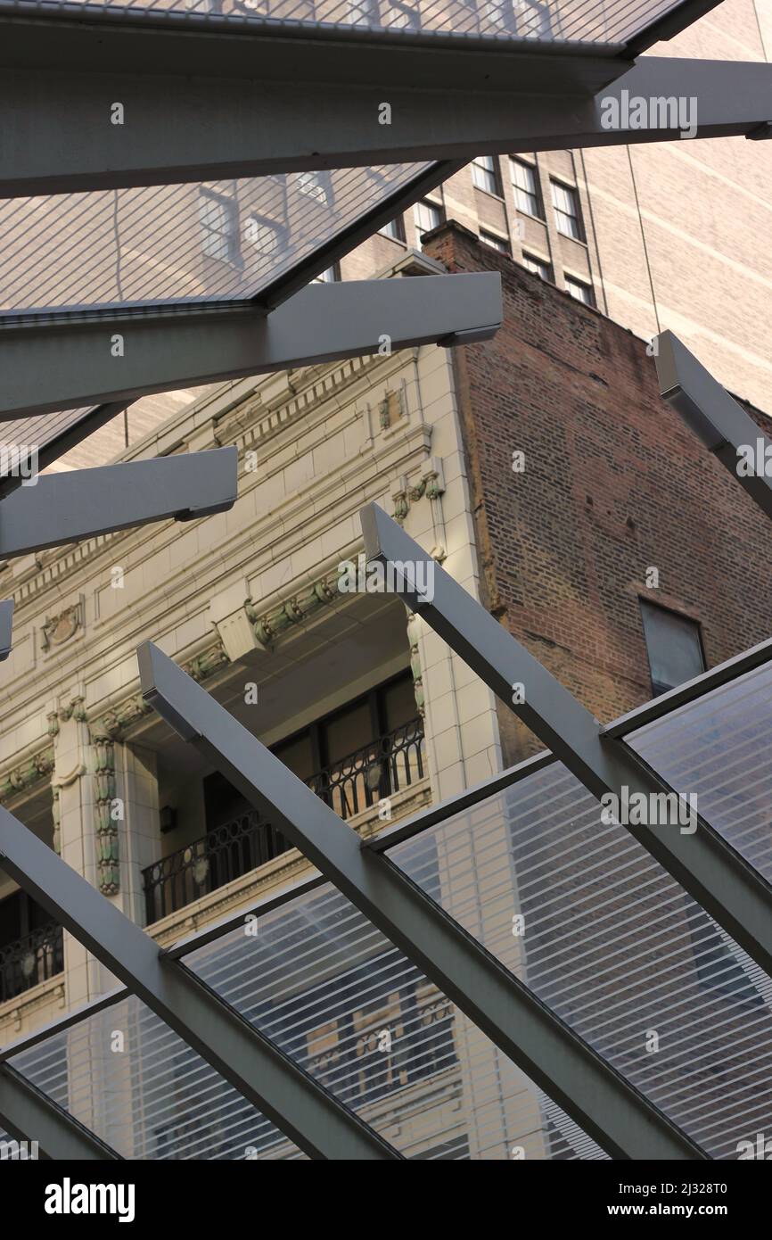 Decorative steel beams constructing the roof of the local downtown ...