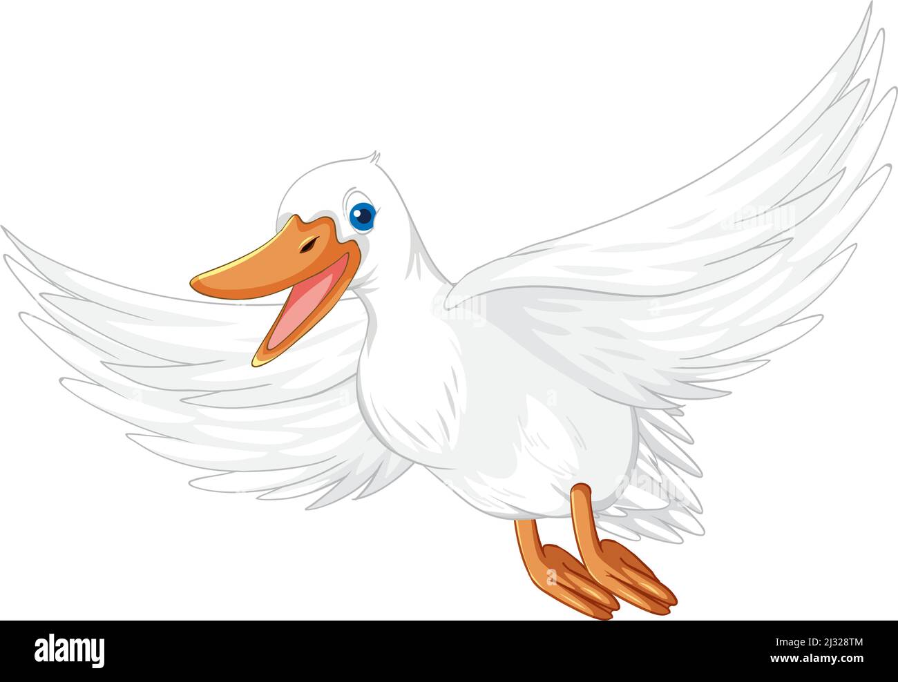 White duck cartoon character on white background illustration Stock ...