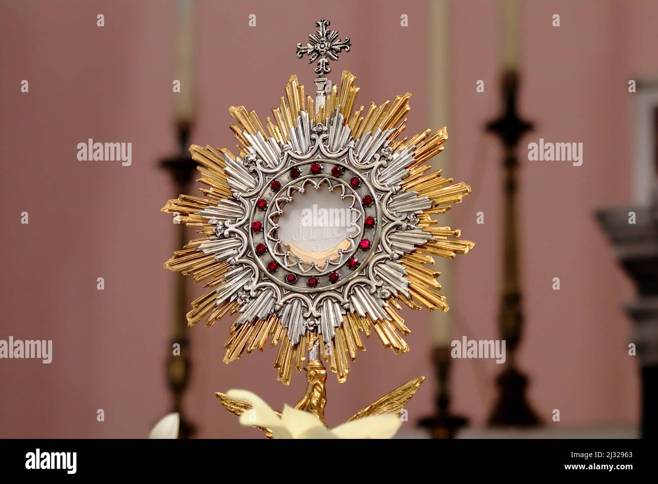 Eucharist (Blessed Sacrament) inside the Monstrance (Ostensory) during ...