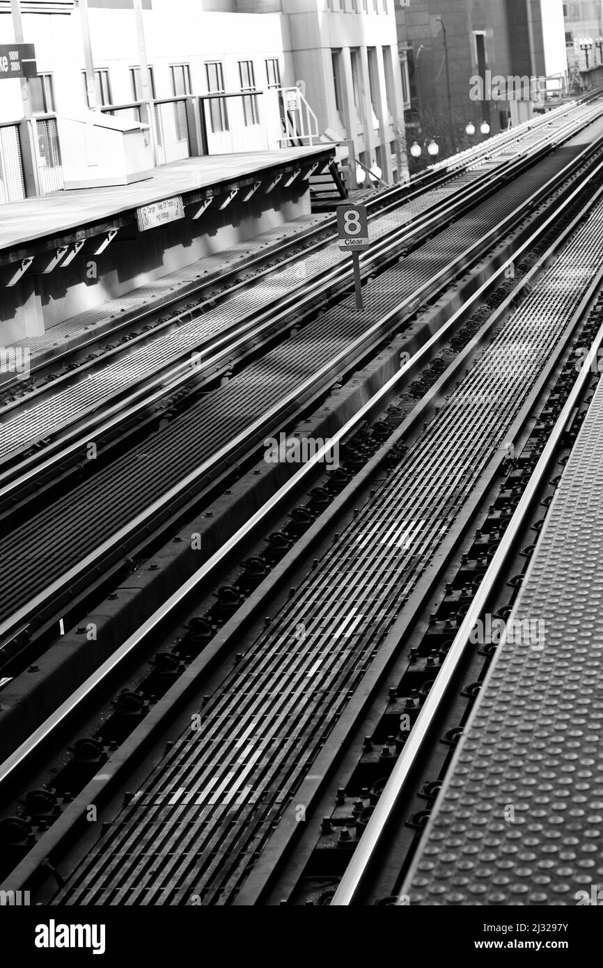 Railway tracks modern buildings Black and White Stock Photos & Images ...