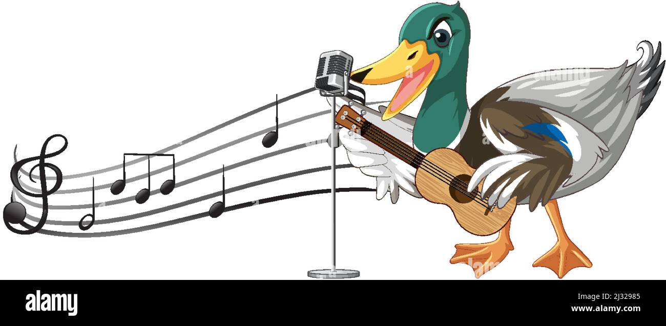 The duck play guitar, ukulele with music note illustration Stock Vector ...