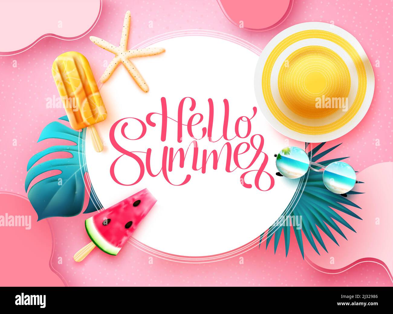 Summer vector template design. Hello summer greeting text in circle ...
