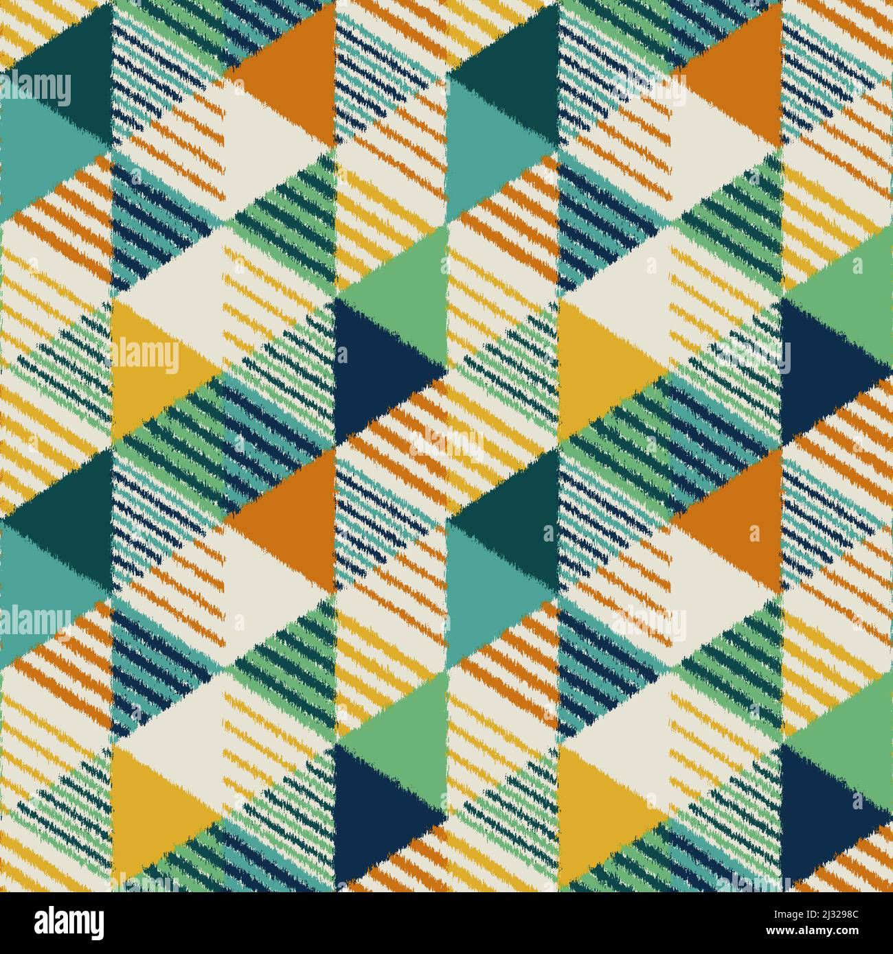 Seamless Retro bright multicolour block Triangle Pattern with frayed ...