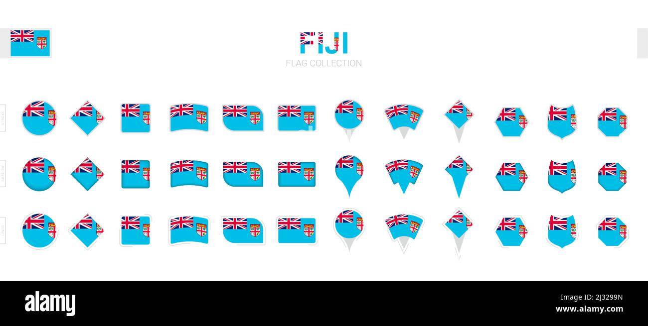 Large collection of Fiji flags of various shapes and effects. Big set ...