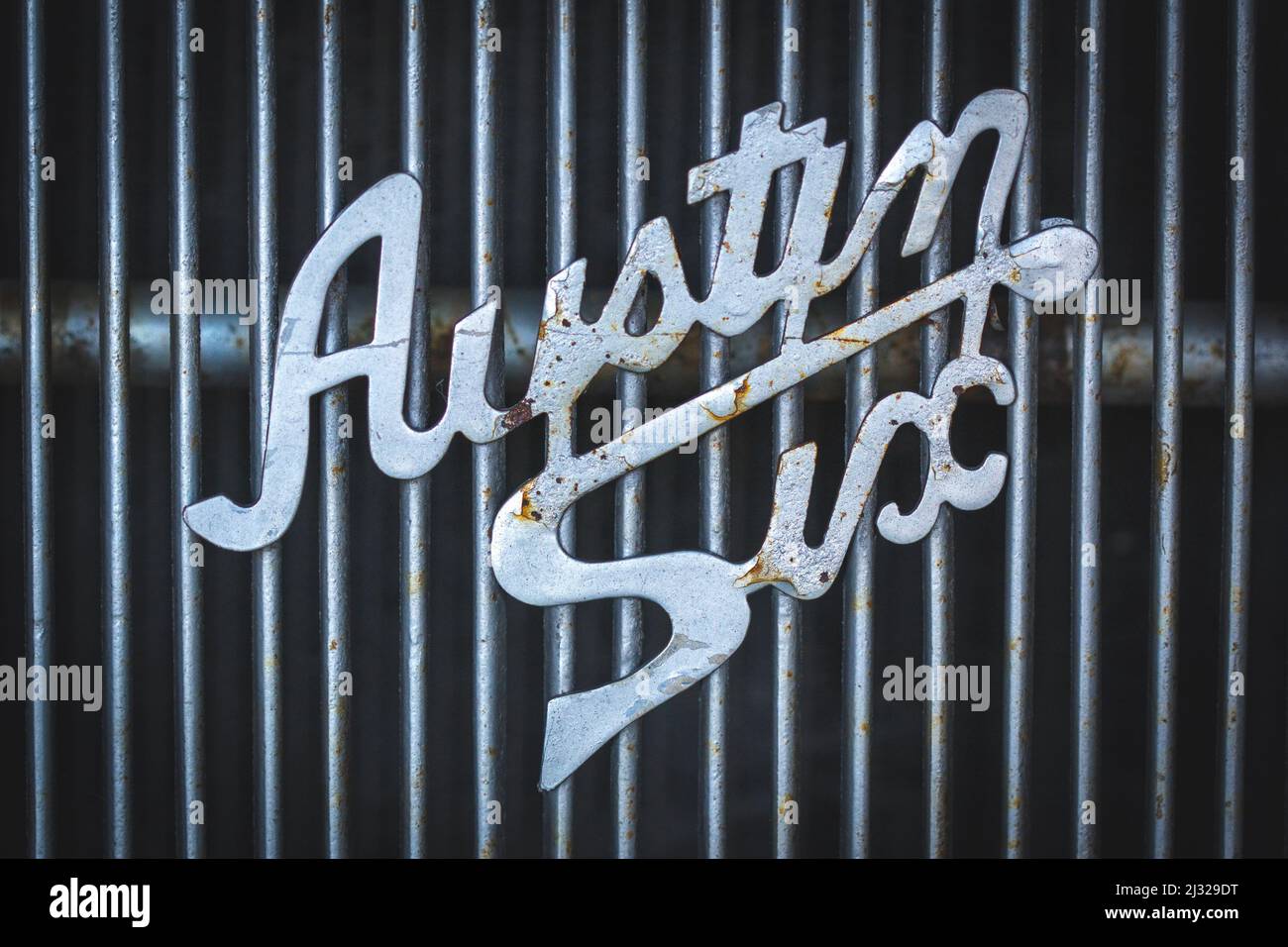 Brand logo on radiator grille of Austin Six car from 1939 Stock Photo ...