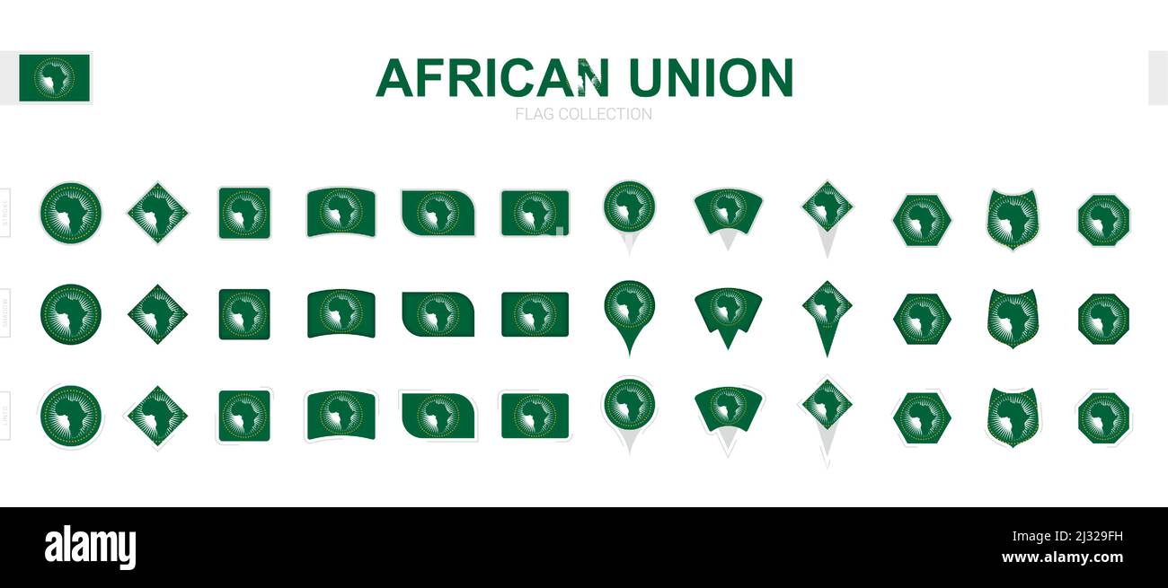 Large collection of African Union flags of various shapes and effects ...