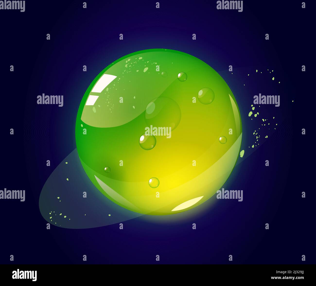 Green jelly planet in outer space. Vector cartoon funny art of sweet ...