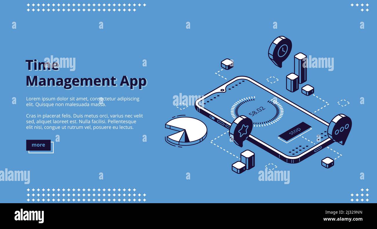 Time management app isometric landing page, smartphone application for ...