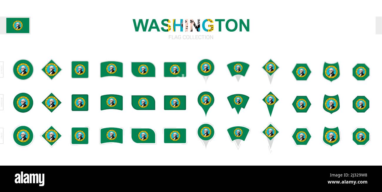Large collection of Washington flags of various shapes and effects. Big ...
